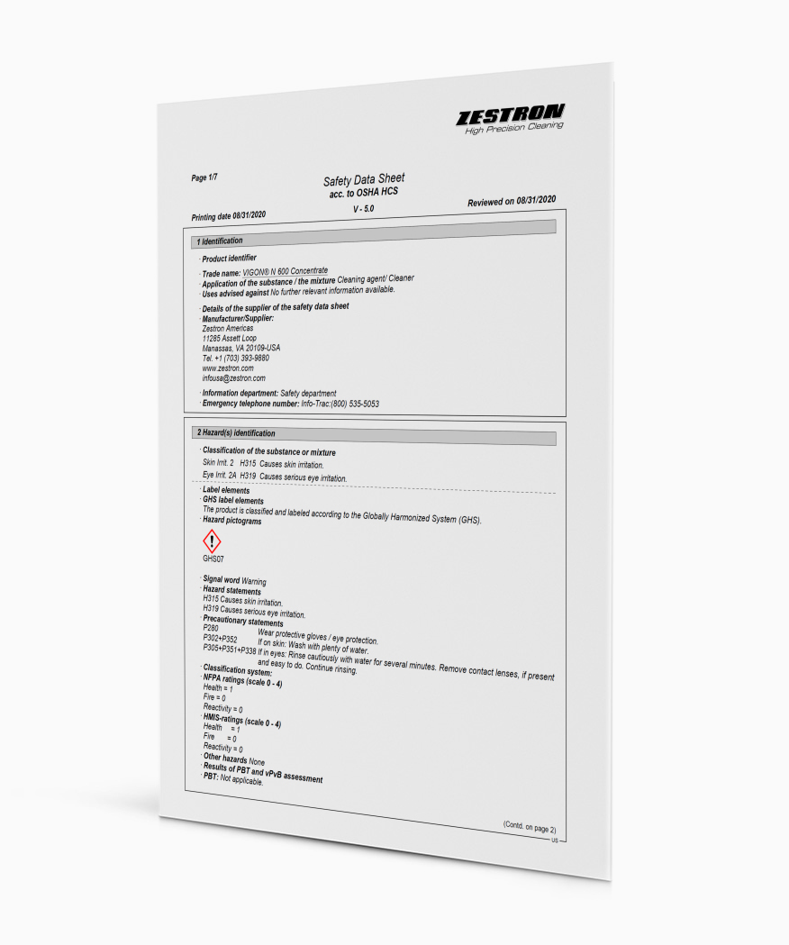 ZESTRON Contact Page (SDS)